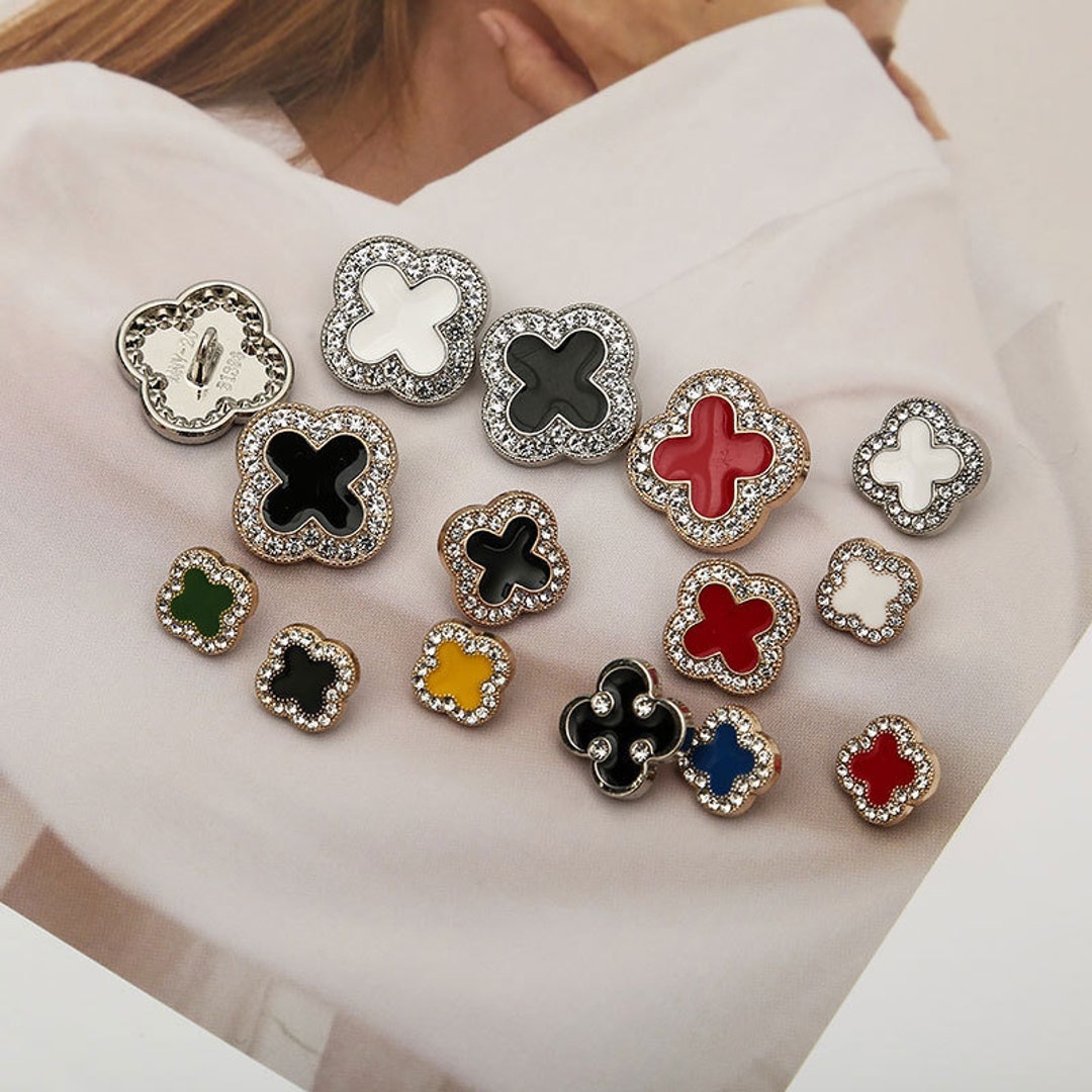 Metal Rhinestone Buttons-6pcs Clover Button Colorful Button for Sewing ...