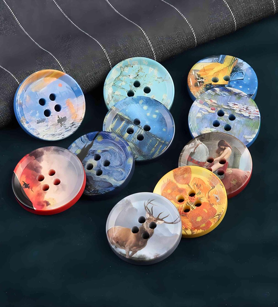 Resin Buttons-6pcs Oil Painting Pattern Round Button for Blazer/jeans ...