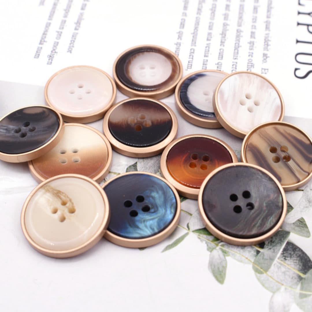 Metal Hole Buttons-6pcs Brown/black/white/blue/beige Resin Button for ...