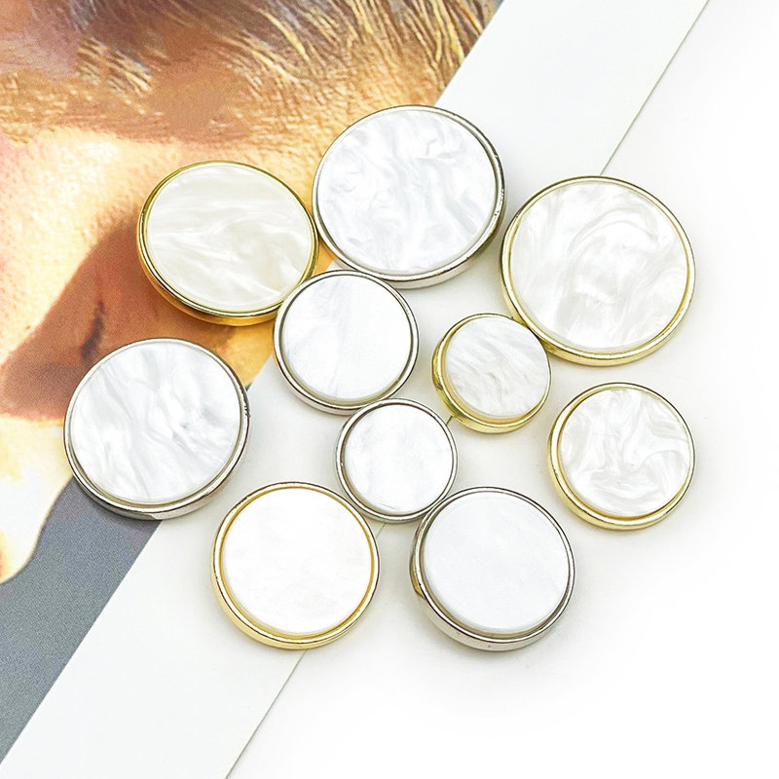 White Pearl Metal Buttons-6pcs Gold/silver for - Etsy