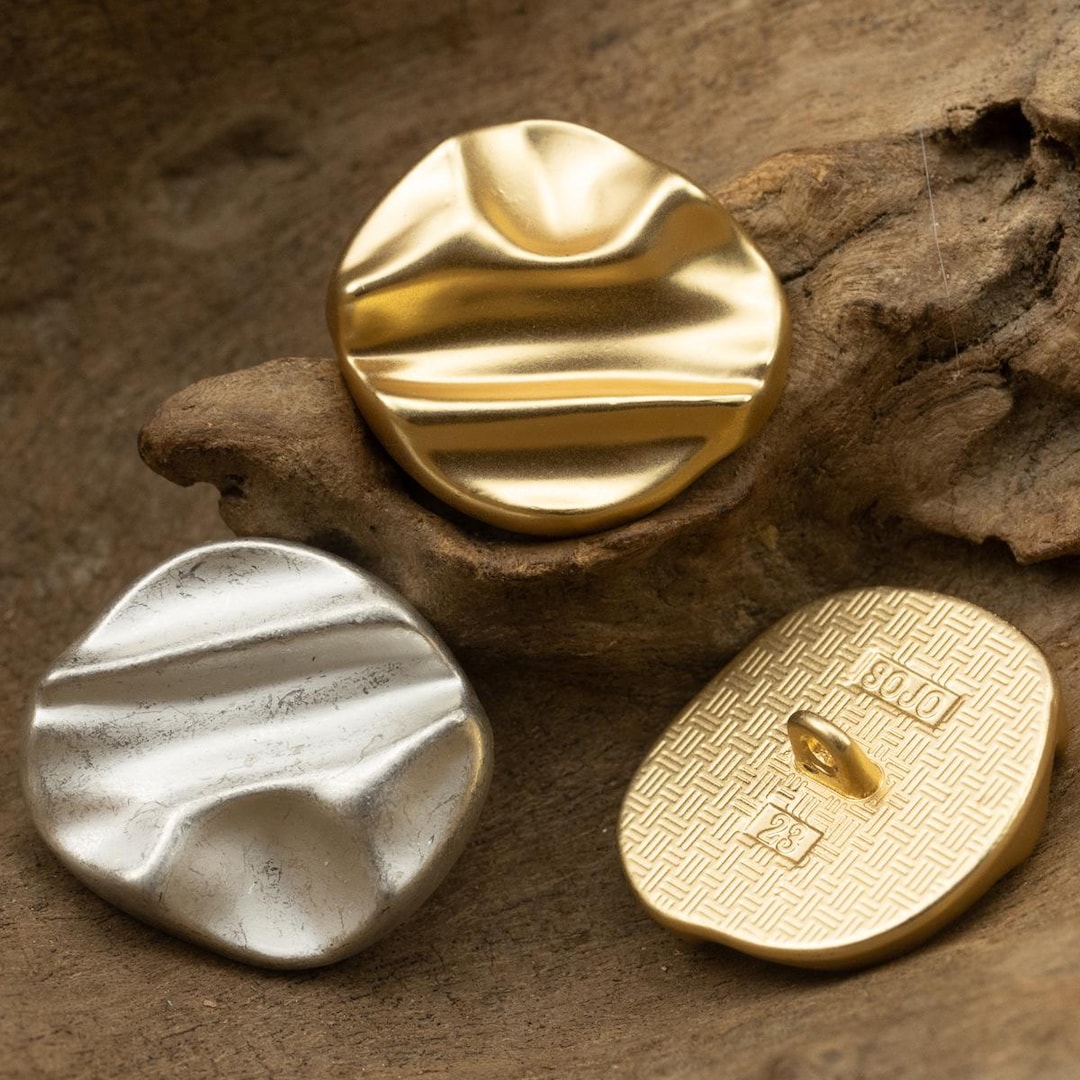 Metal Irregular Buttons-6pcs Gold Silver Wrinkle Button for Sewing ...