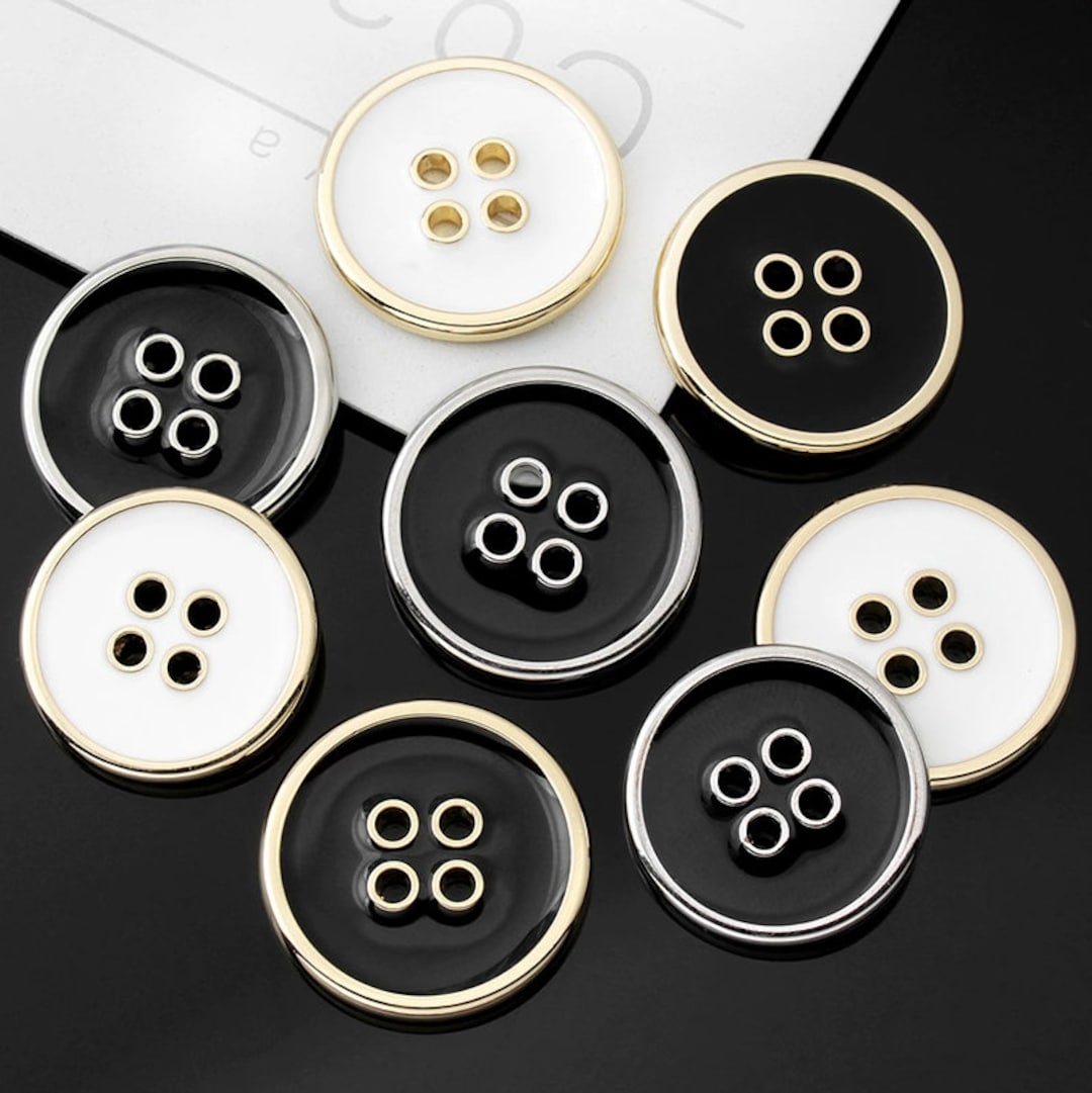 Metal Hole Buttons-6pcs Black/white+gold/silver Hole Button for Sewing ...