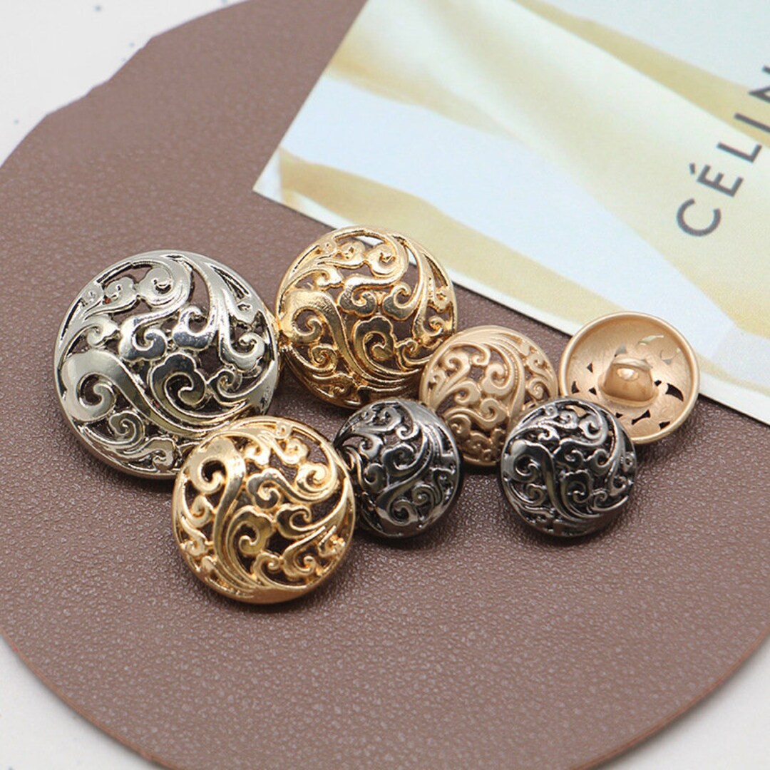 Metal Hollow Buttons-6pcs Gold Silver Gun Black Cloud Button for Sewing ...