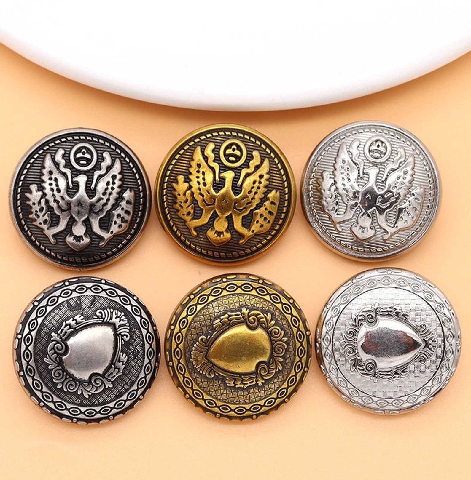 Metal Shield Eagle Buttons-6pcs Vintage Round Gold/silver for - Etsy