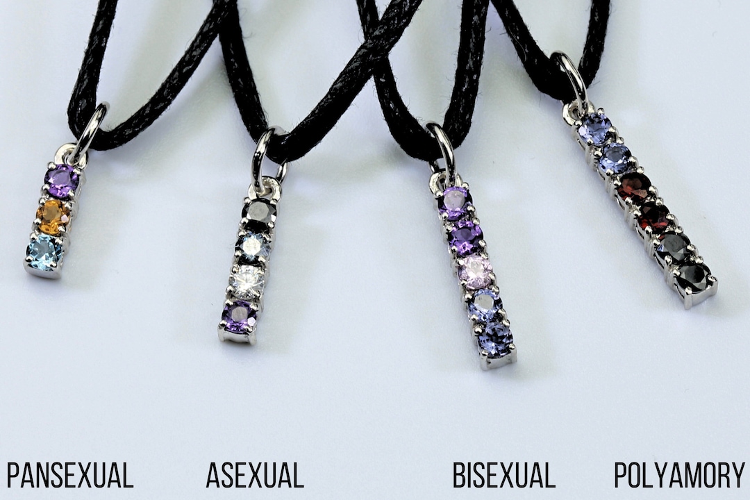 Sterling Silver Pride Flag Gemstone Pendant Necklace: Asexual, Bi, Pan ...
