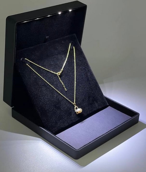 Elegant Blue or Black Luxury Necklace LED Light Box for Holder, Storage ...