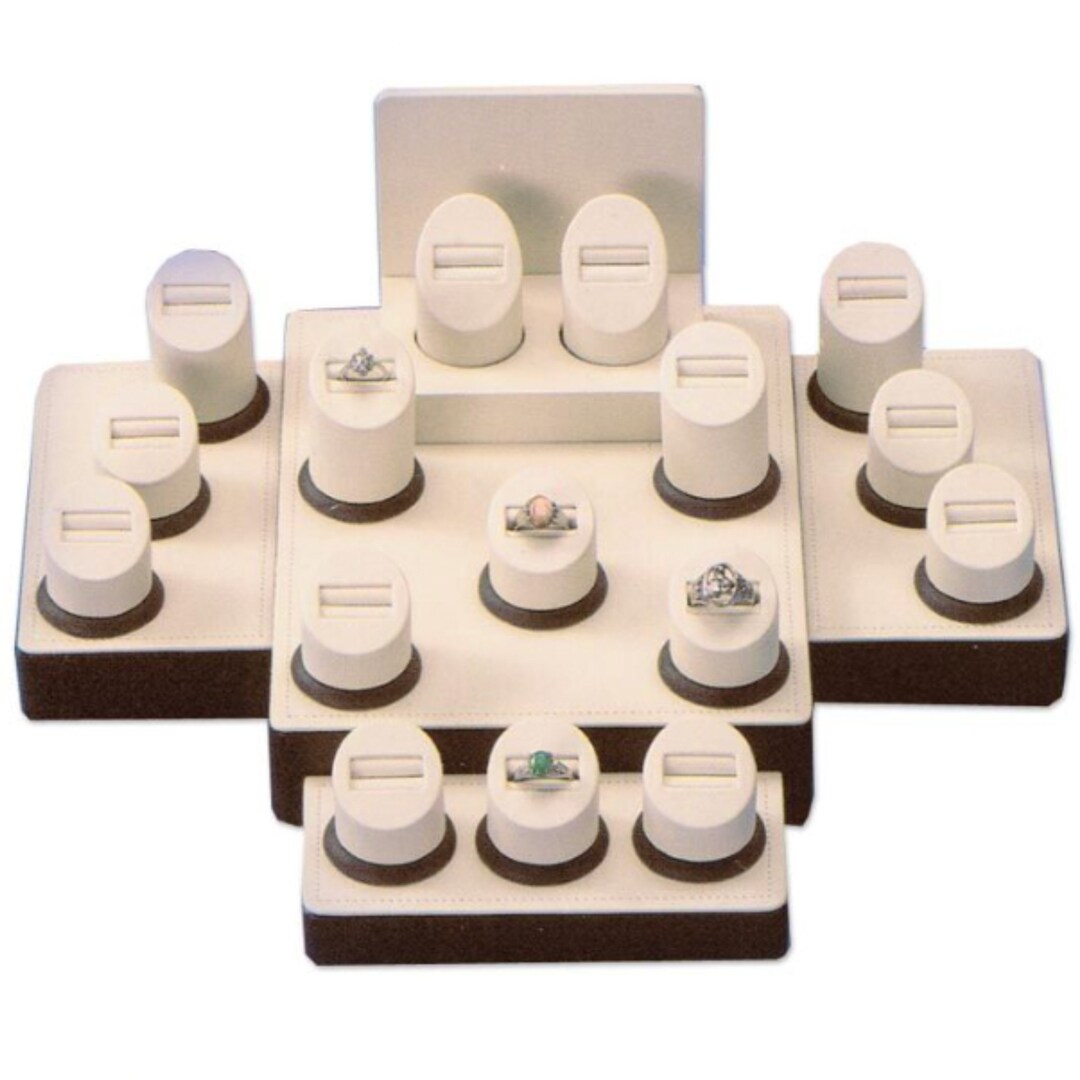 16 Slot Ring Elegant Leatherette Jewelry Display Set Case Handcrafted ...