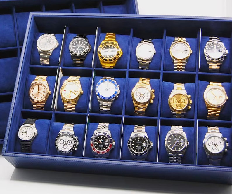 Elegant Deep Blue Stackable Watch Tray | 18 Slot Watch Tray | 3 by 6 ...