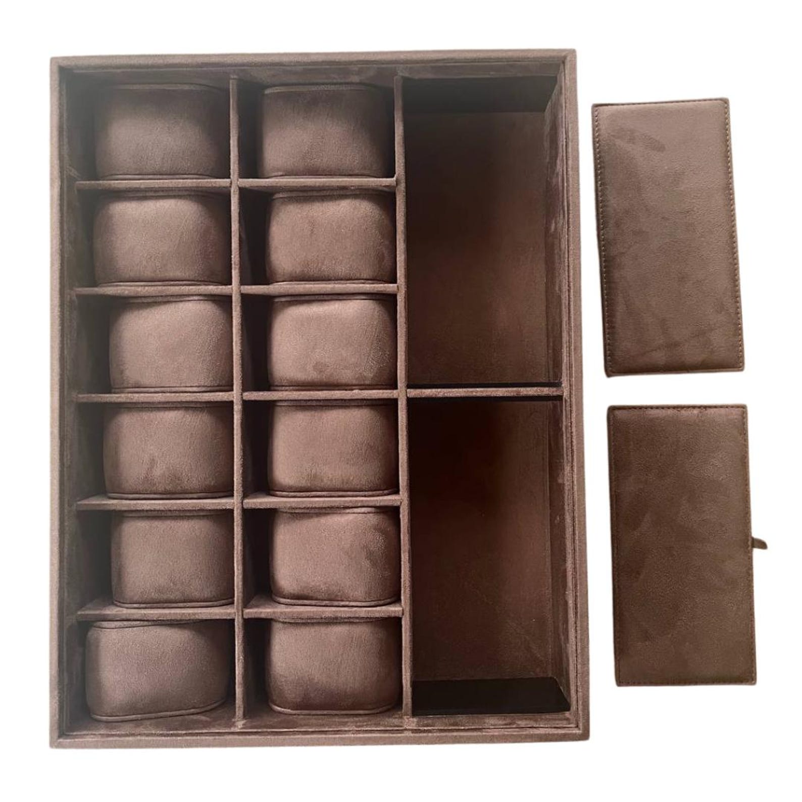 Handcrafted Elegant Suede Brown Stackable 12 Slot Watch Tray With 2 ...