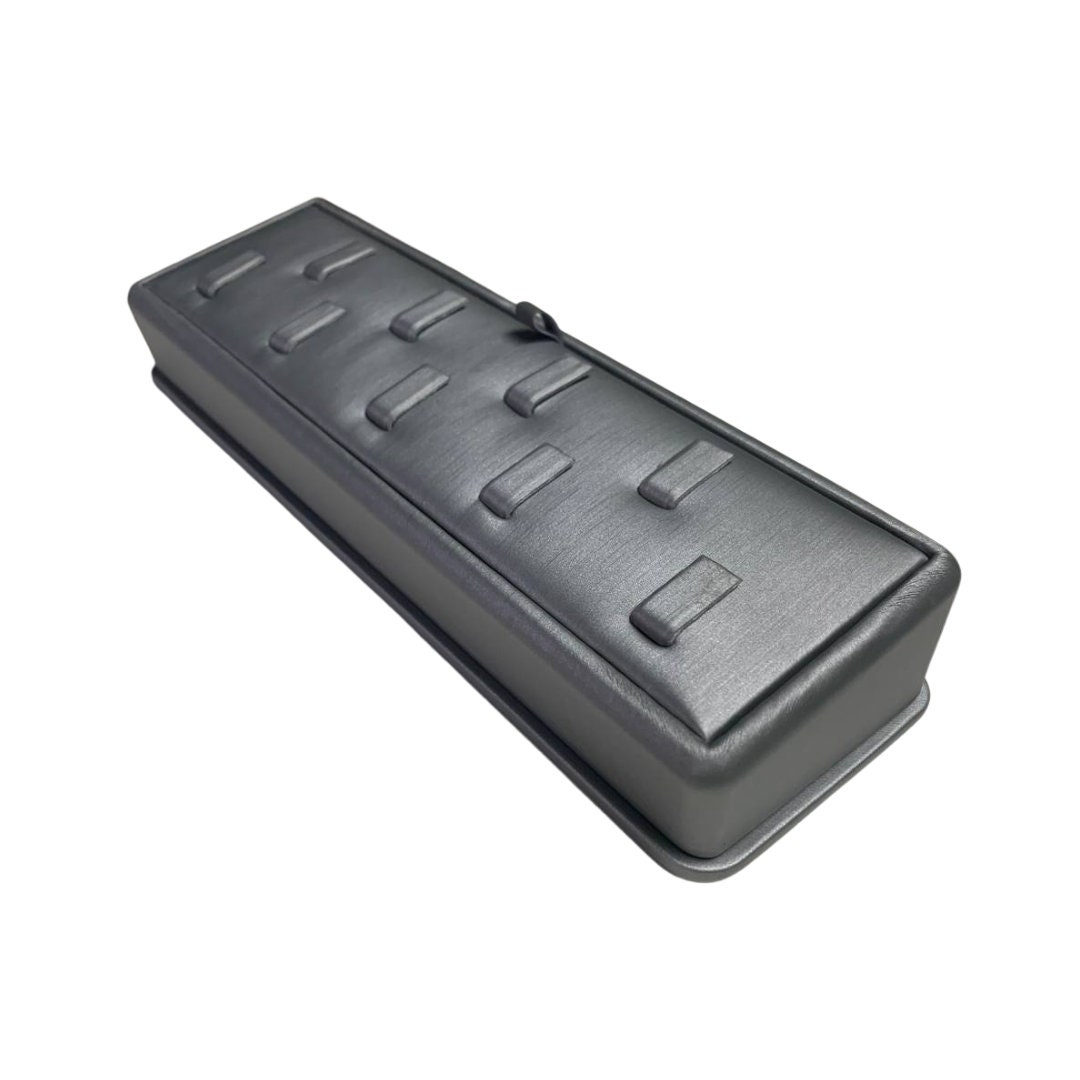 11 Ring Insert Slot Display Set - Silver / Grey Leather Design - Great ...