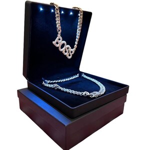 Elegant Blue or Black Luxury Necklace LED Light Box for Holder, Storage ...