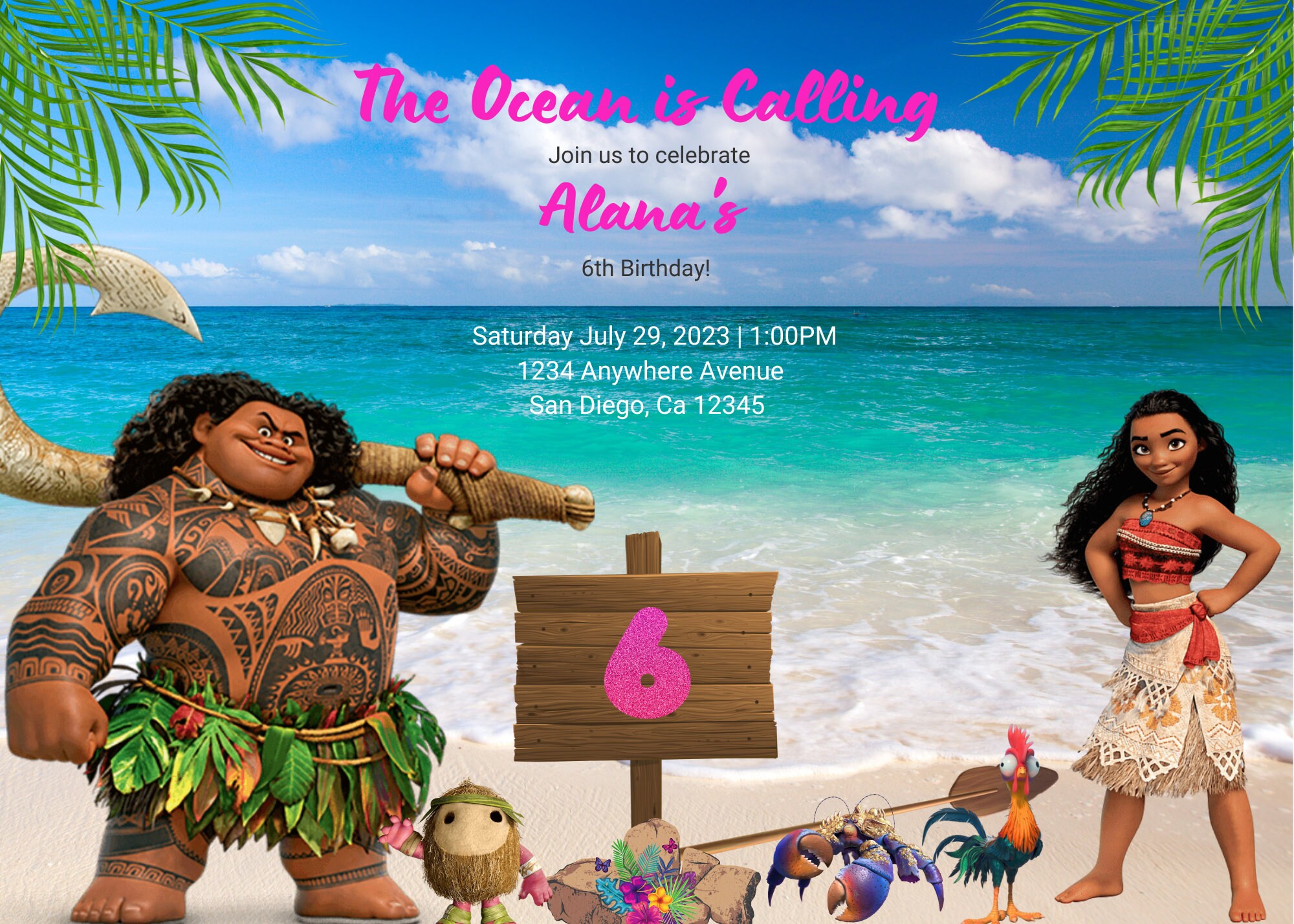 Invitación de cumpleaños de Moana Maui - Etsy México