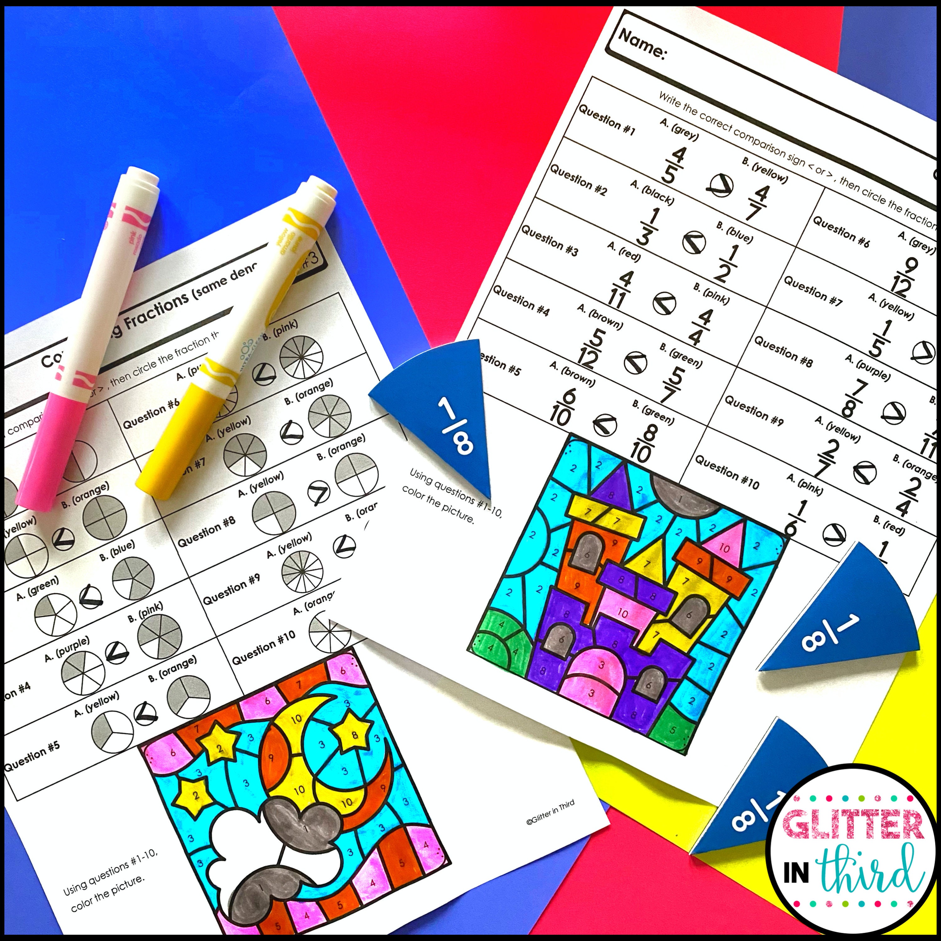 Comparing Fractions Worksheets Color by Number Homeschool Activities - Etsy