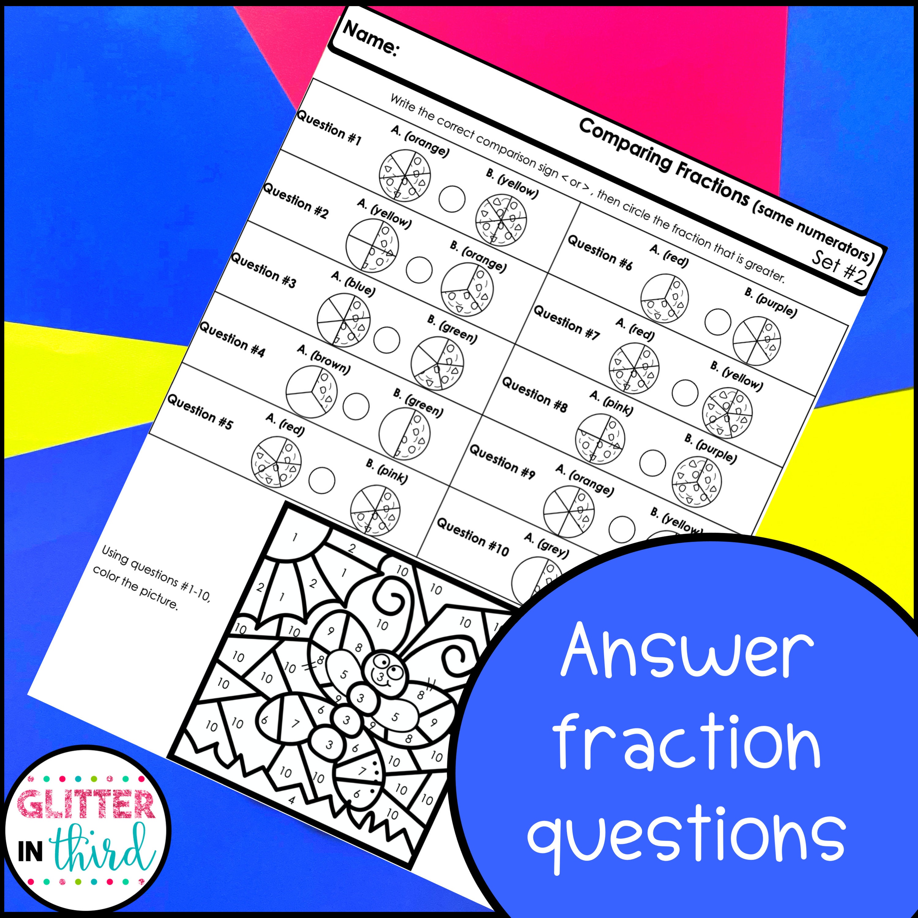 Comparing Fractions Worksheets Color by Number Homeschool Activities - Etsy