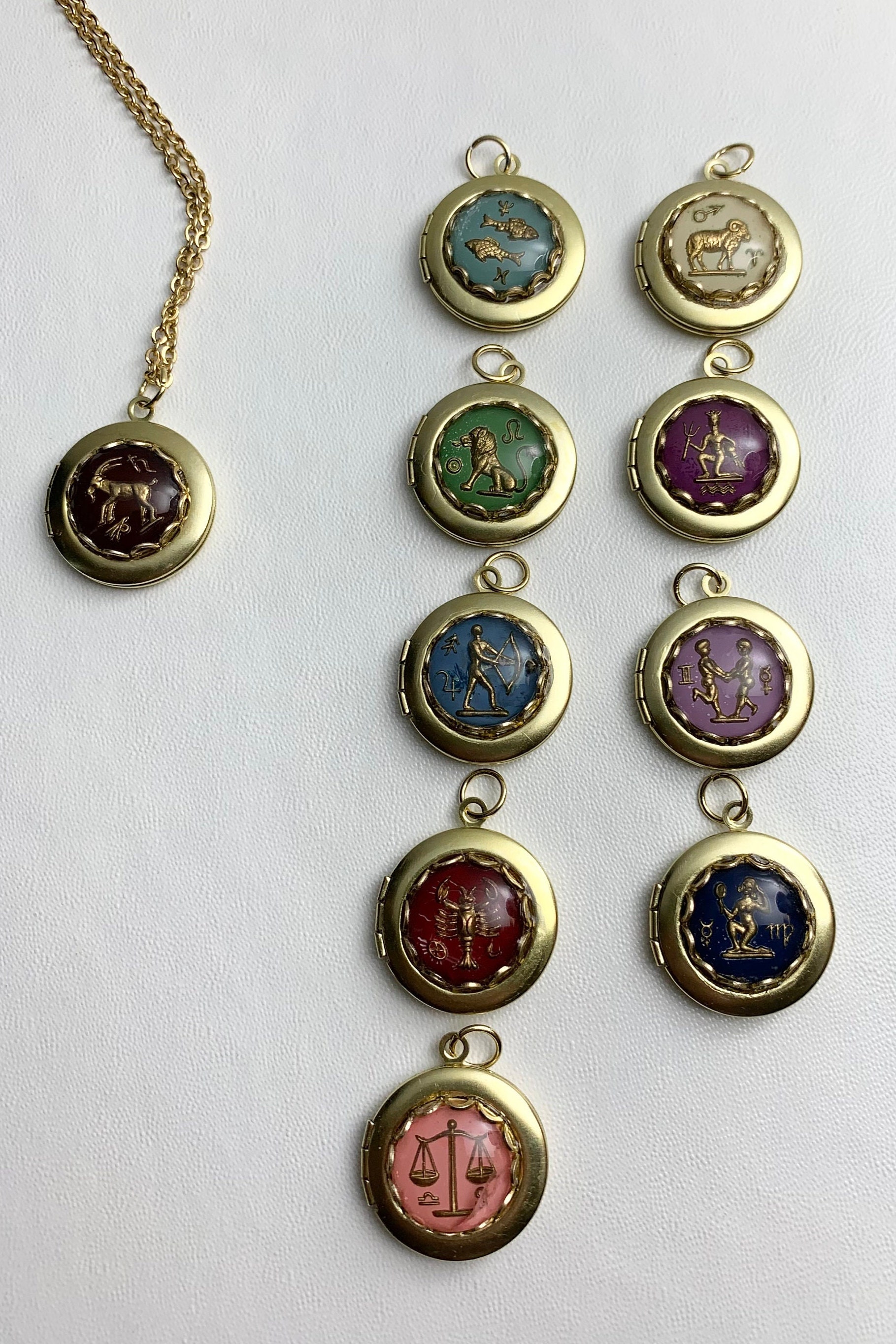 ZODIAC SIGN Brass LOCKET on 18"necklace. Brass Locket With Vintage ...