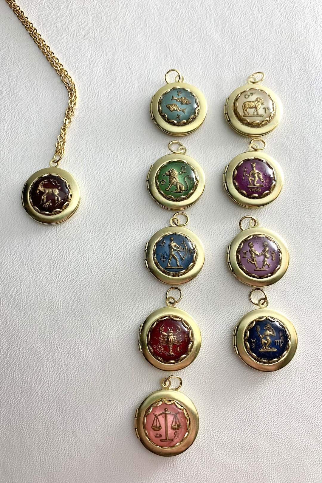 ZODIAC SIGN Brass LOCKET on 18"necklace. Brass Locket With Vintage ...