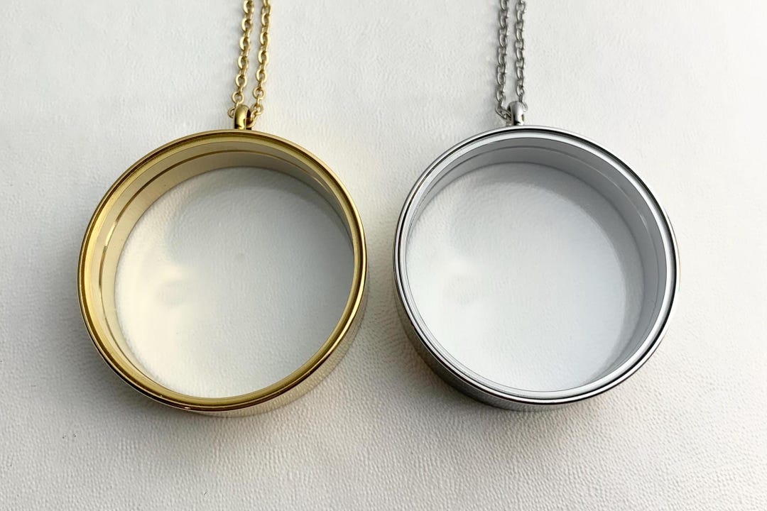 XL COIN Style DEEP Stainless Steel Glass Keepsake Locket on 22" Chain ...