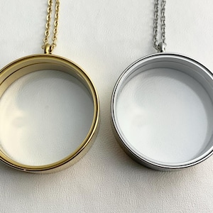 XL COIN Style DEEP Stainless Steel Glass Keepsake Locket on 22" Chain ...
