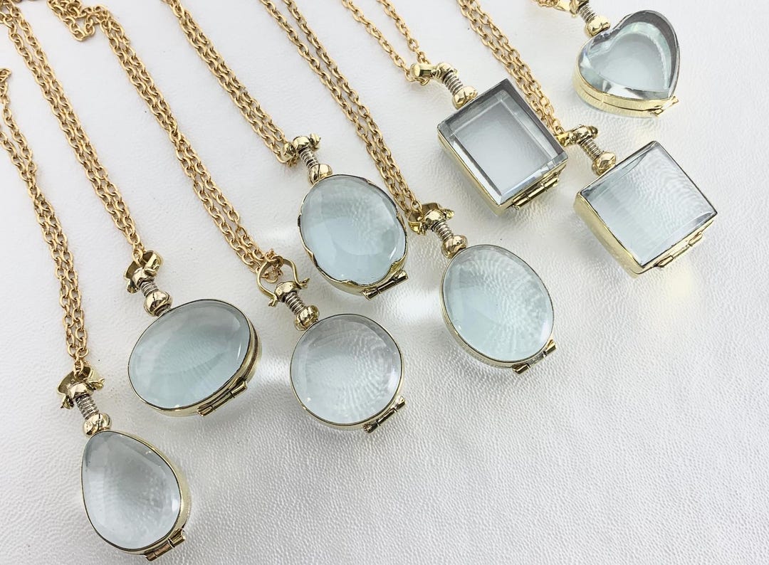 MINI Antique Style Brass and Glass PHOTO Locket on 18" Chain. Perfect ...
