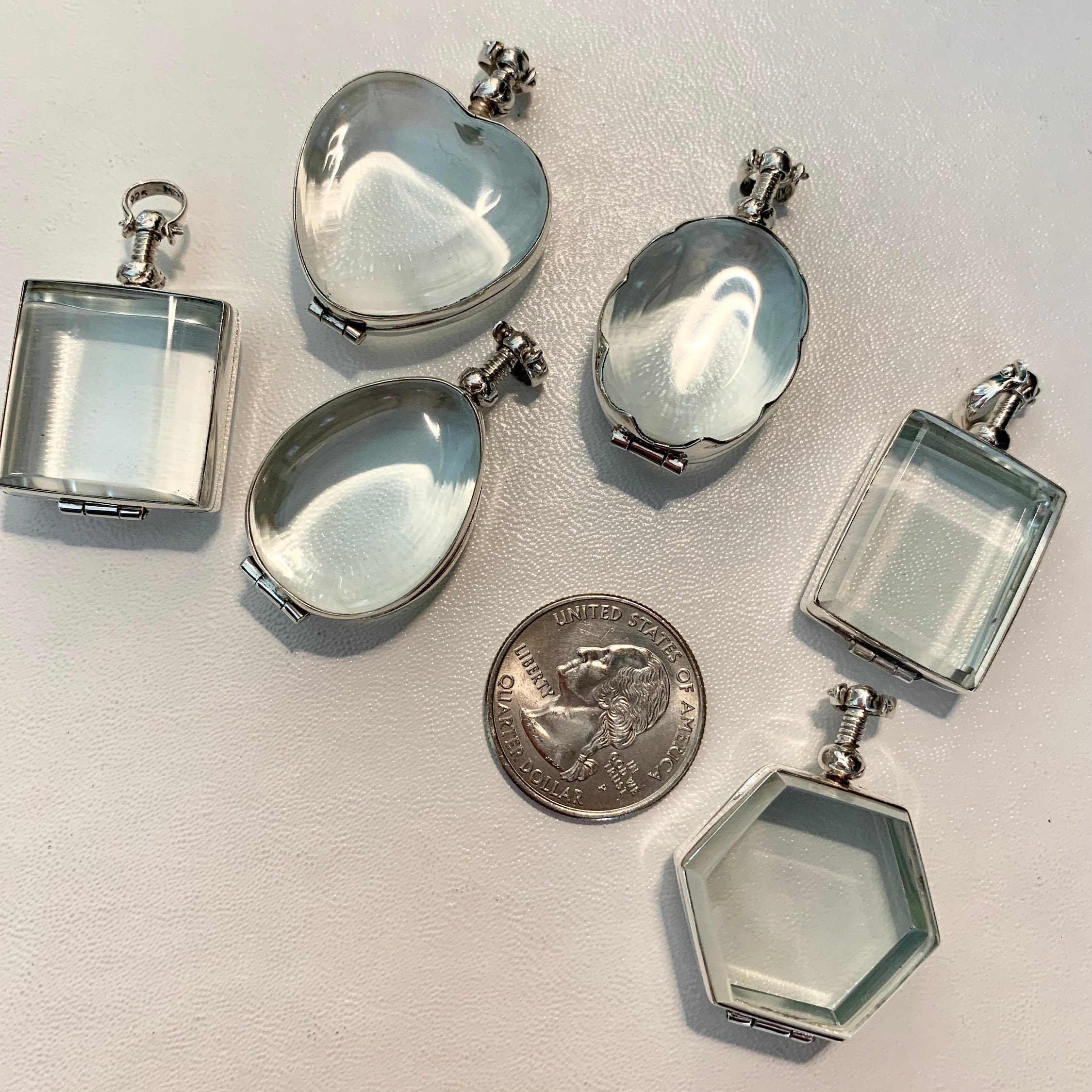 Antique Style STERLING SILVER and Glass PHOTO Locket on Necklace Choose ...