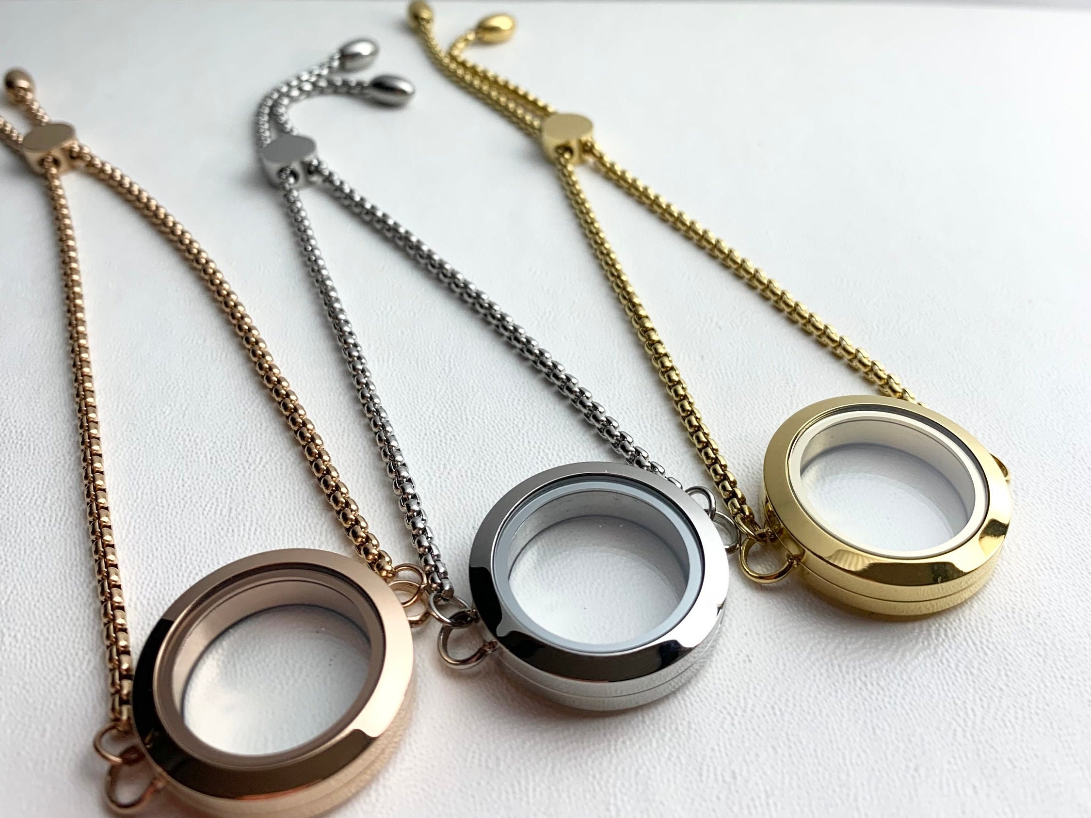 FLOATING LOCKET BRACELET Stainless Steel and Glass. for - Etsy