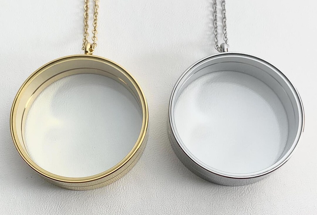 XXL COIN Style DEEP Stainless Steel Glass Keepsake Locket on 22" Chain ...