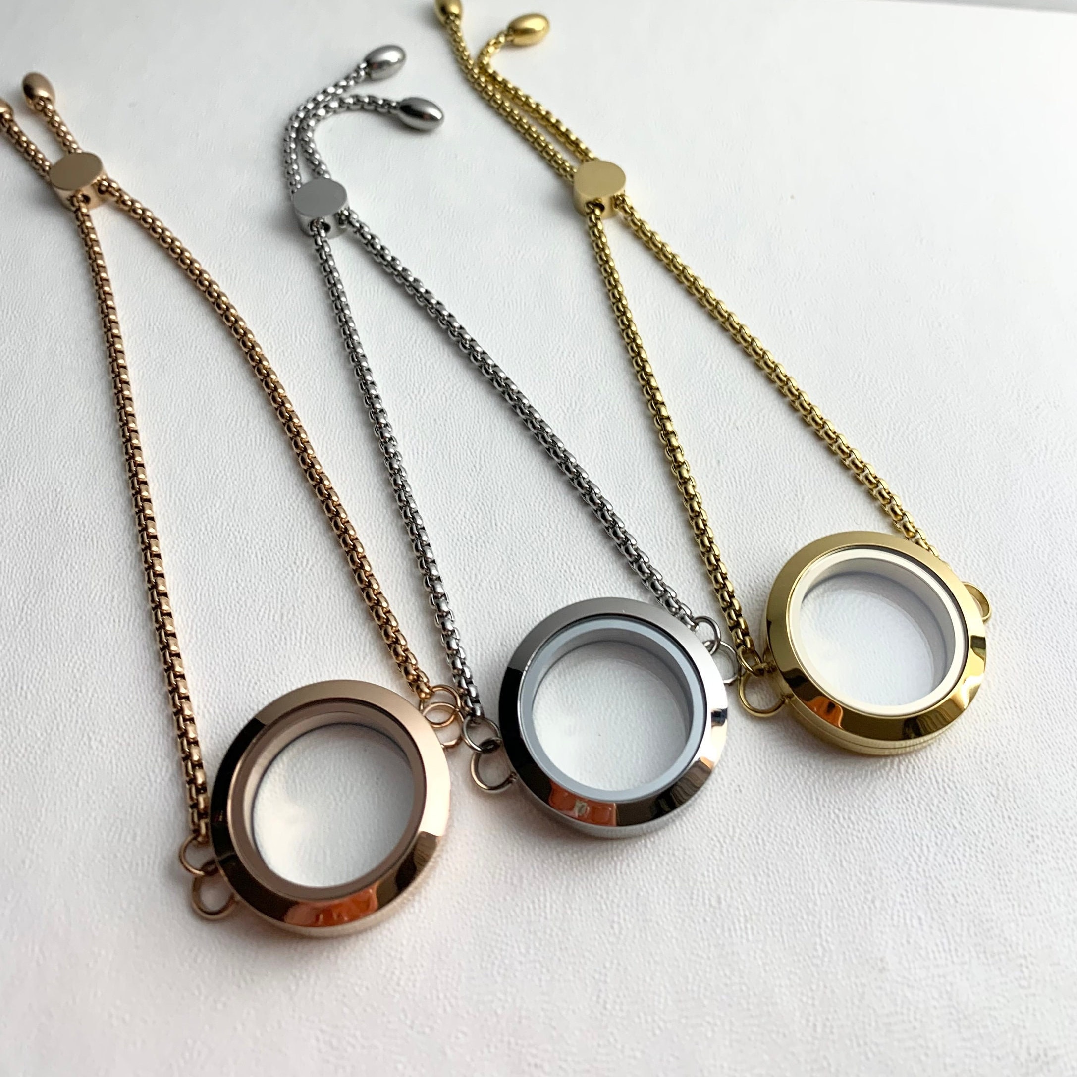 FLOATING LOCKET BRACELET Stainless Steel and Glass. for Mementos ...