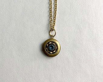 SMALL Antique Brass LOCKET With Moonstone Cabochon on 16 Necklace ...