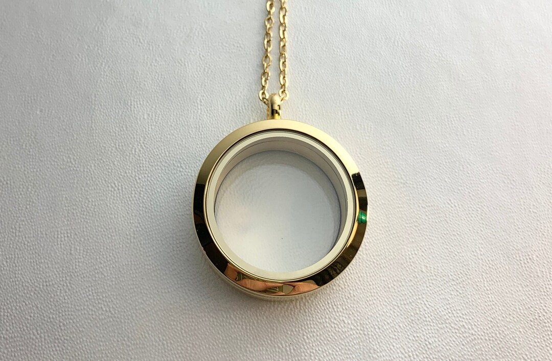 Gold FLOATING LOCKET Necklace Stainless Steel and Glass on 18 Necklace ...