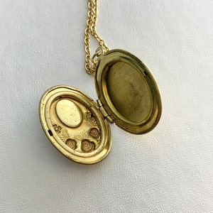 VINTAGE Style Brass Oval Locket With Stamped Rose Design and Moonstone ...