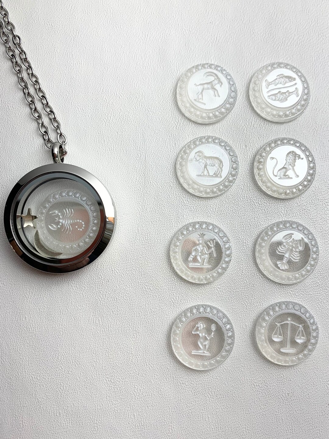 ZODIAC FLOATING LOCKET Necklace Stainless Steel and Glass With - Etsy