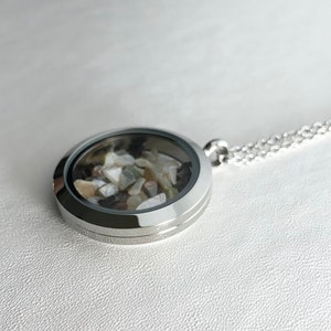 FLOATING LOCKET Necklace Stainless Steel and Glass With Seashell Chips ...