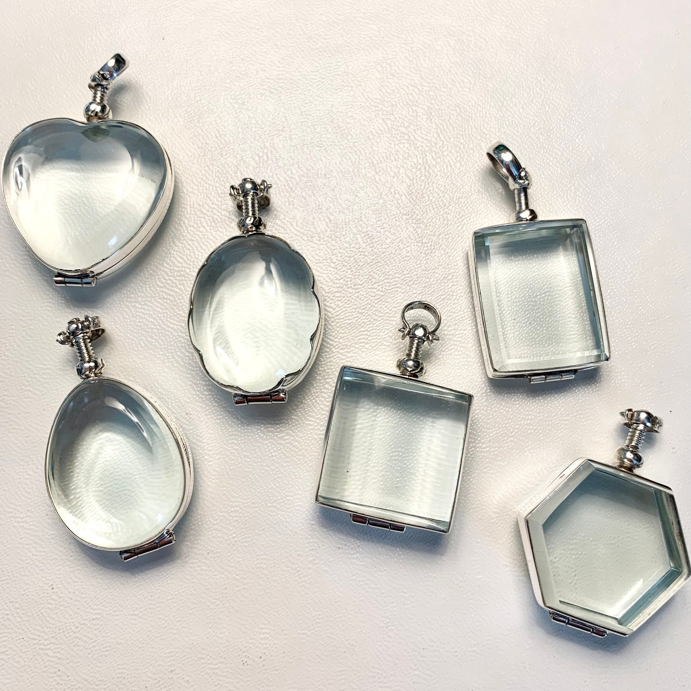 Antique Style STERLING SILVER and Glass PHOTO Locket on Necklace Choose ...