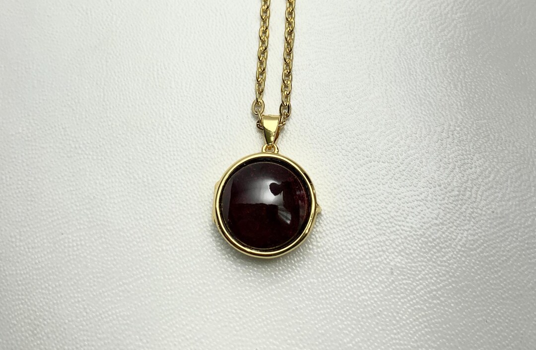 18k Gold Plated STERLING SILVER LOCKET With Natural Garnet Cabochon on ...