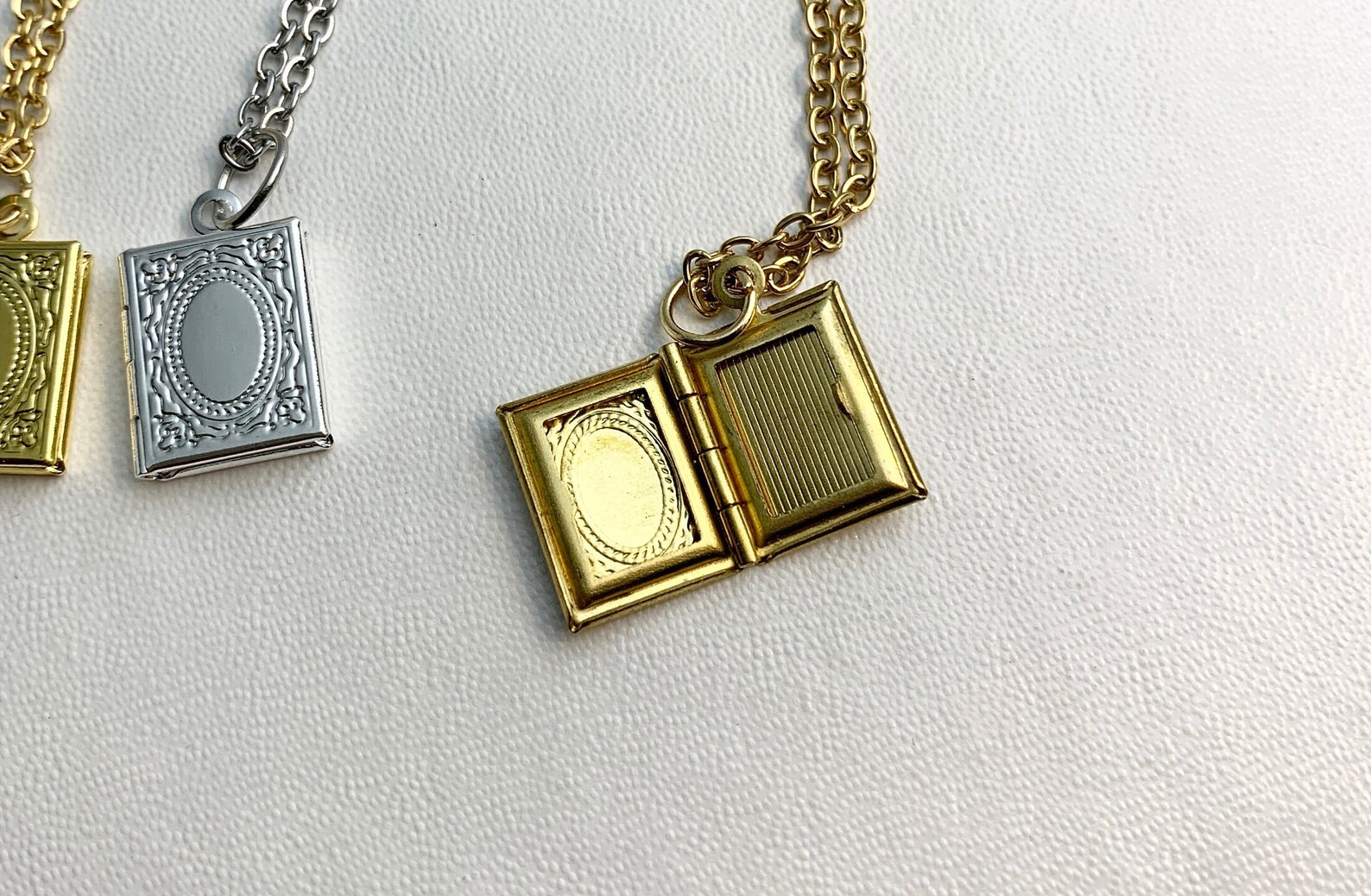 MINI BOOK LOCKET on 18" Necklace. Choose Gold, Silver or Raw Brass ...