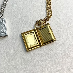 MINI BOOK LOCKET on 18" Necklace. Choose Gold, Silver or Raw Brass ...