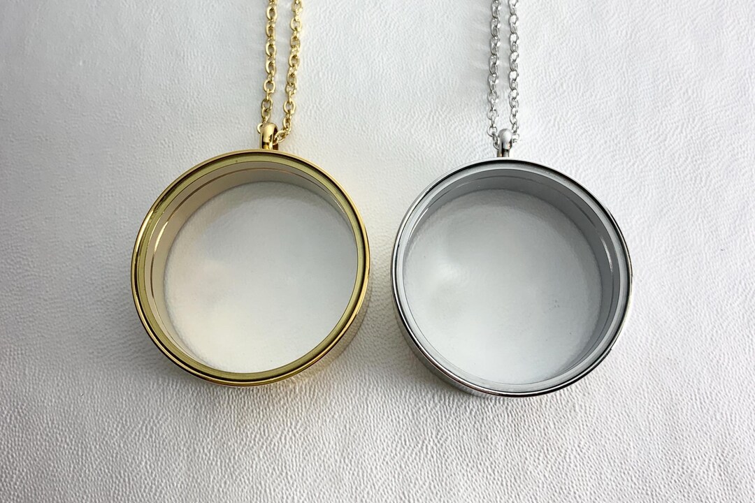 Large COIN Style DEEP Stainless Steel Glass Keepsake Locket on 22 ...