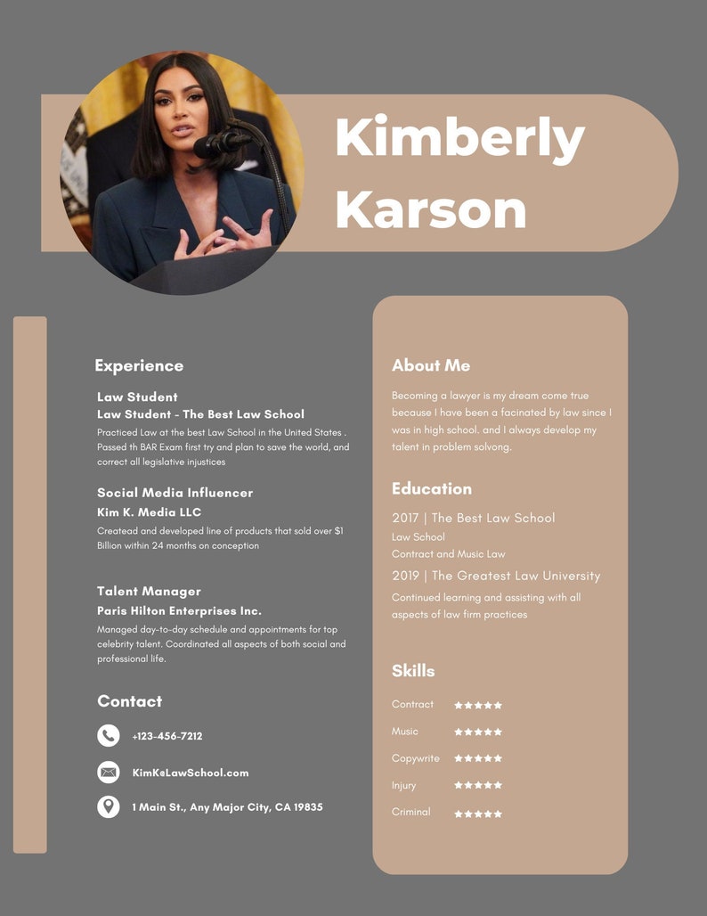 Minimalist Resume With Photo Template Brown Peach - Etsy