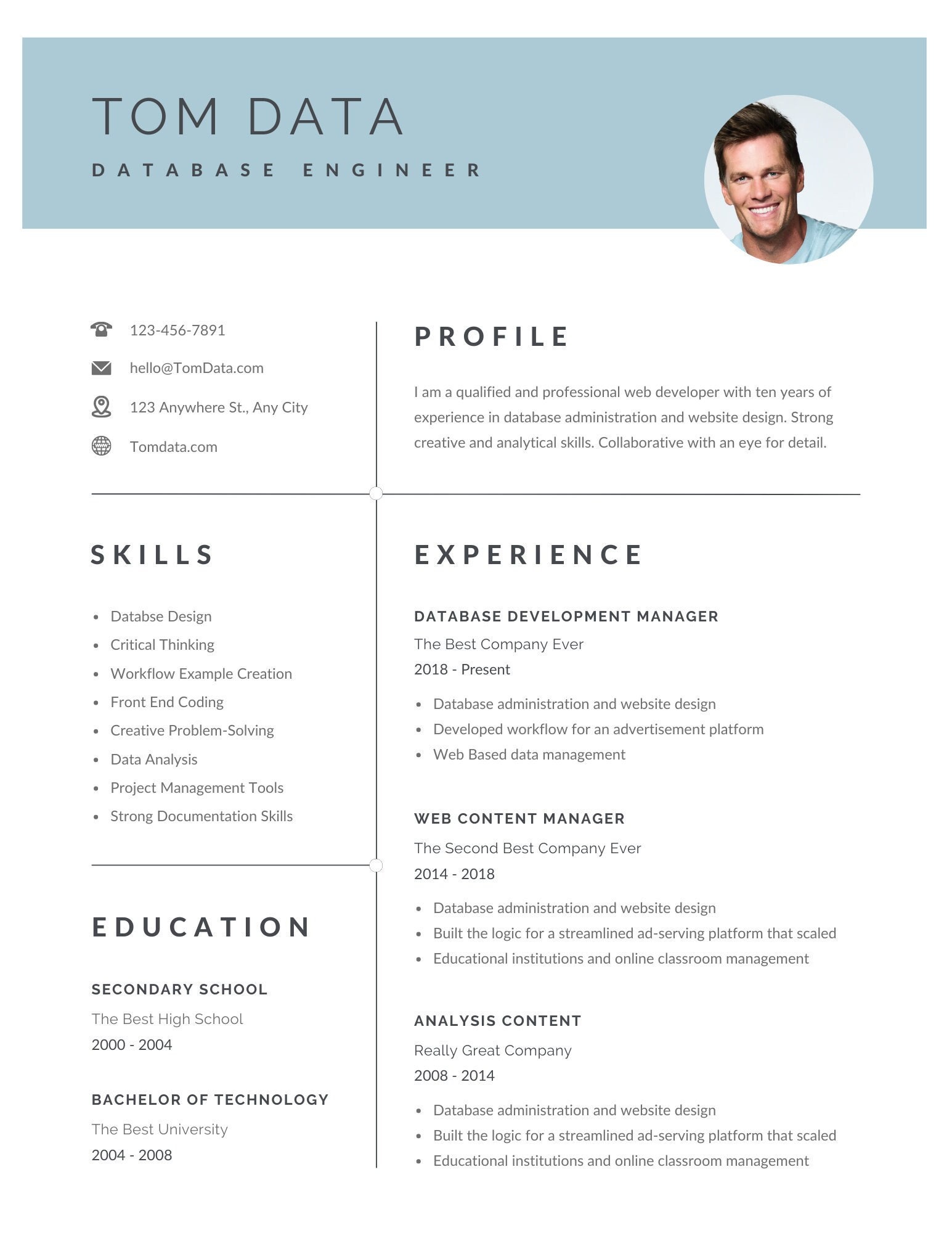 Clean Resume CV Template With Photo Light Blue - Etsy