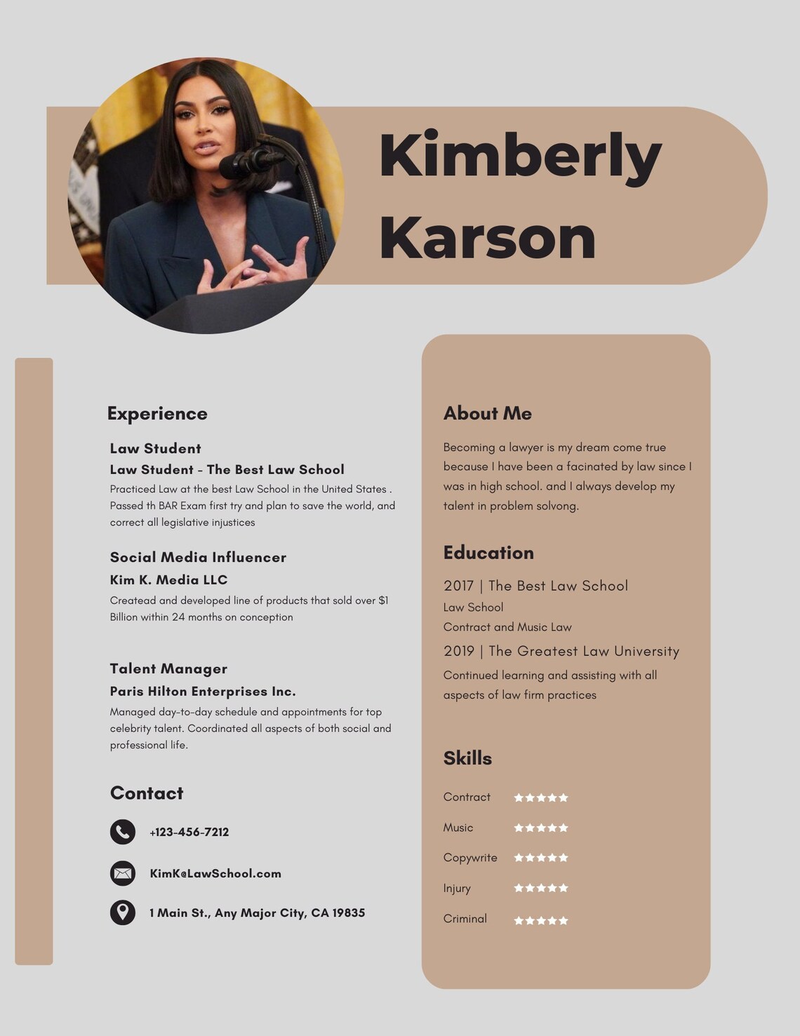 Minimalist CV Resume With Photo Template Gray Peach - Etsy