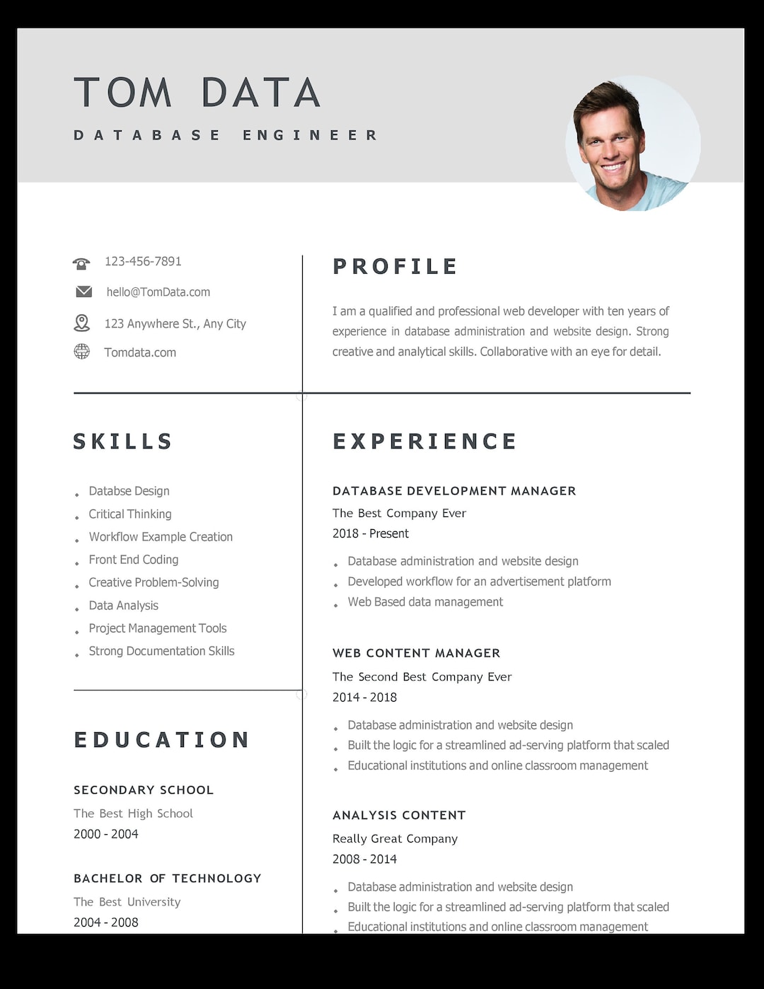 Clean Resume CV Template With Photo Gray Teal - Etsy