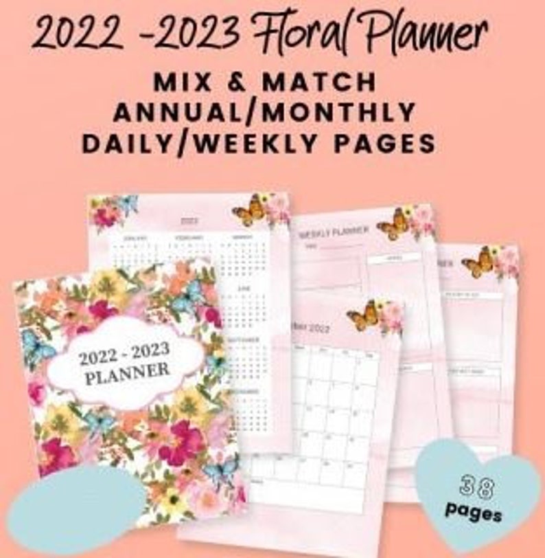 2022 - 2023 Floral Planner - Printable - US Letter - Etsy