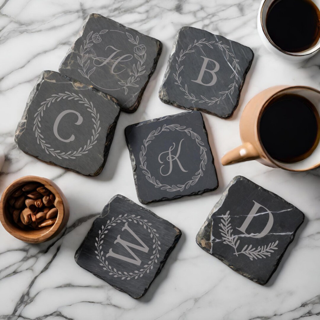 Set of 4 Slate Drink Coasters, Engraved Coasters, Custom Wedding Gift ...