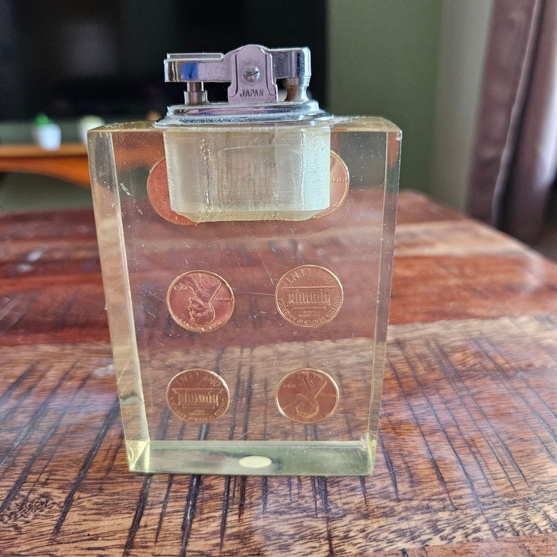 Vintage Lucite Table Lighter With Floating Pennies – 1963, 1964, 1968 ...