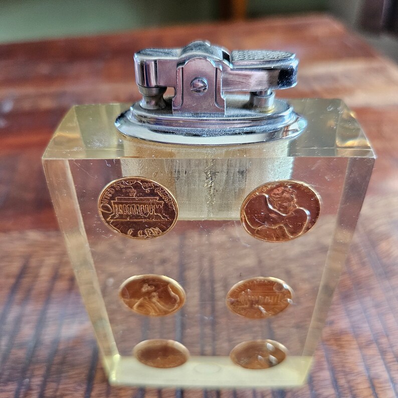 Vintage Lucite Table Lighter With Floating Pennies – 1963, 1964, 1968 ...