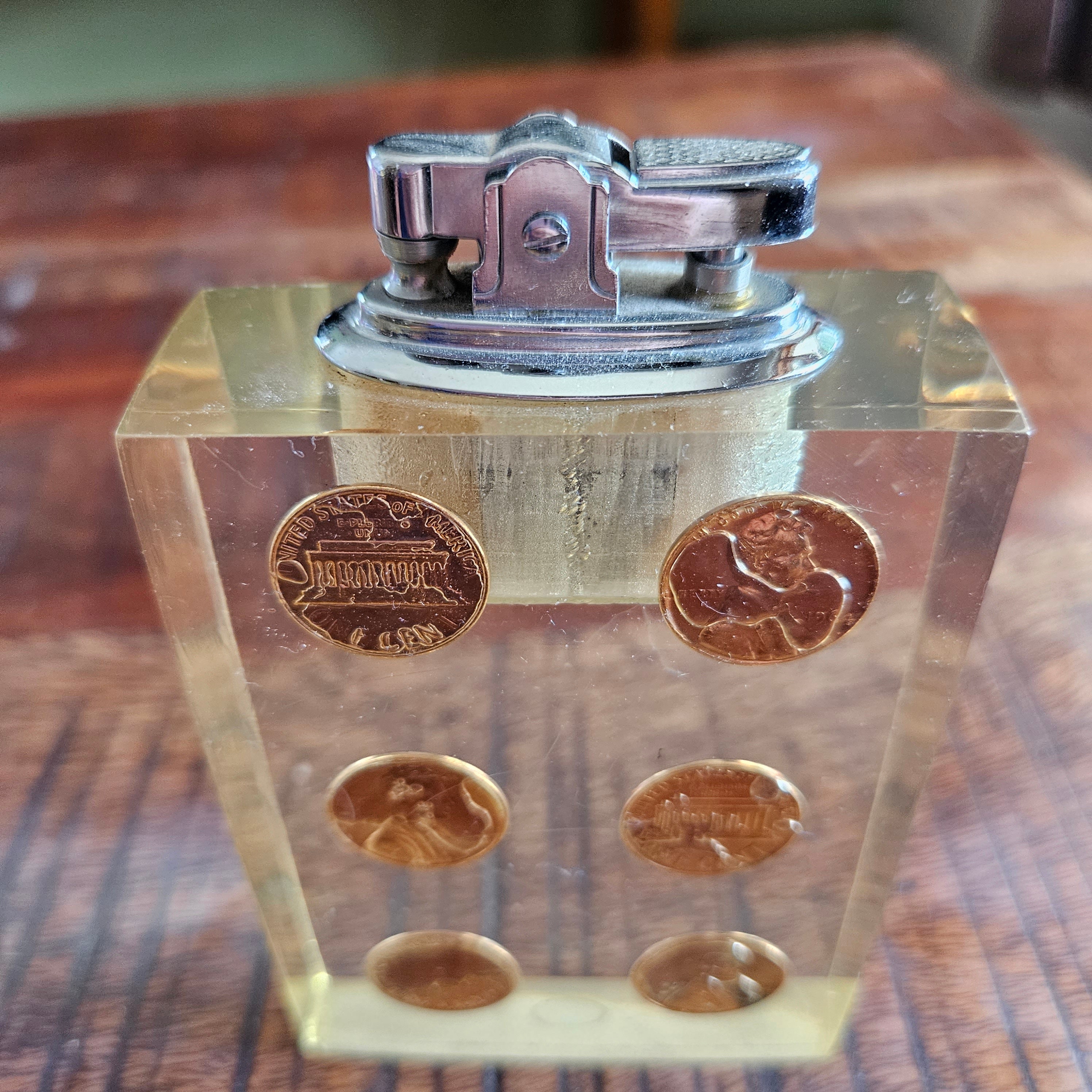 Vintage Lucite Table Lighter With Floating Pennies – 1963, 1964, 1968 ...