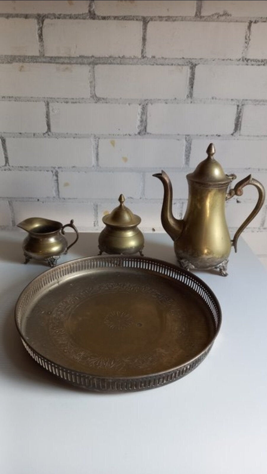 Antique Brass Coffee Service Set W Tray Netherlands - Etsy