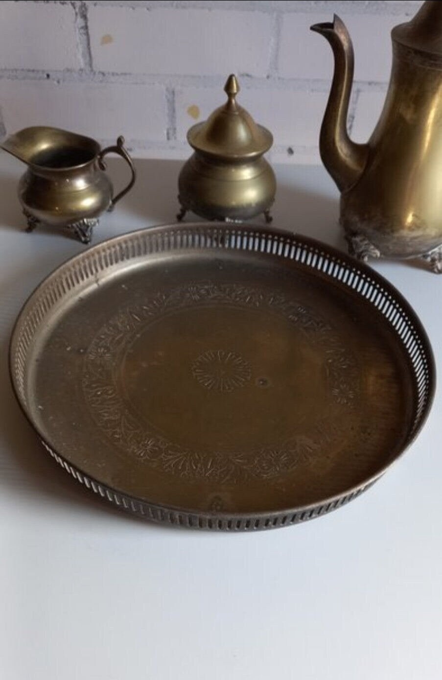 Antique Brass Coffee Service Set W Tray Netherlands - Etsy