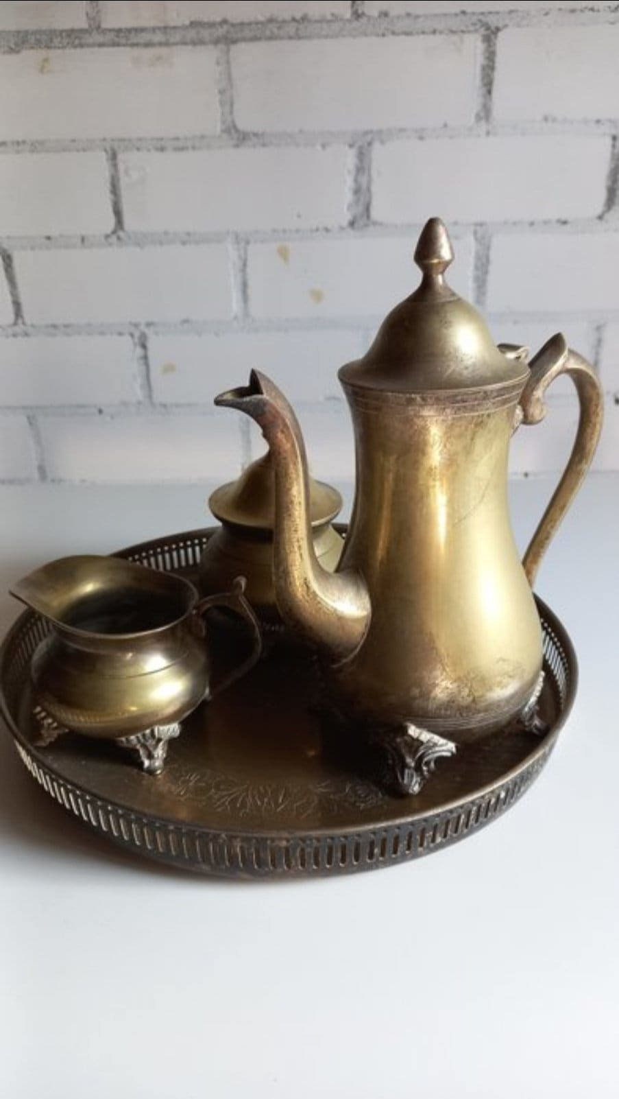 Antique Brass Coffee Service Set W Tray Netherlands - Etsy