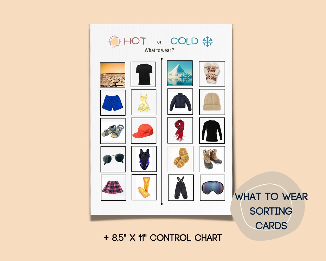 What to Wear, Sorting Cards, Weather Chart, Weather Print, Montessori ...